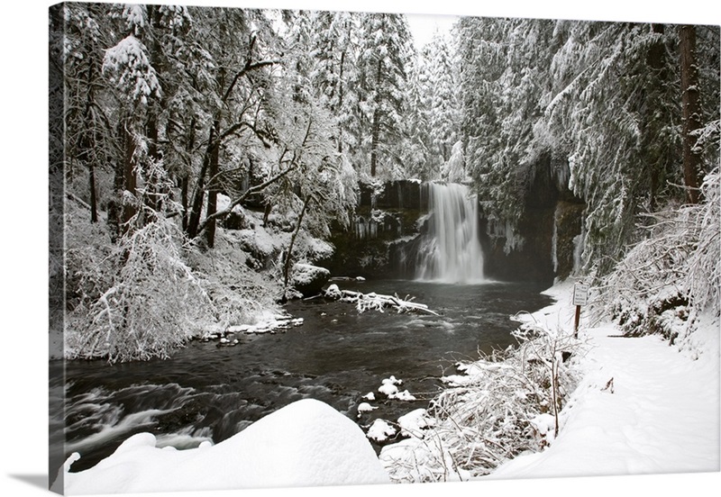 A Waterfall In To A River In Winter | Great Big Canvas