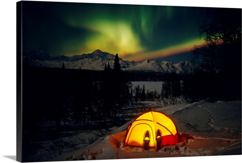 Camper's Tent Under The Northern Lights, Interior, Alaska | Great Big ...
