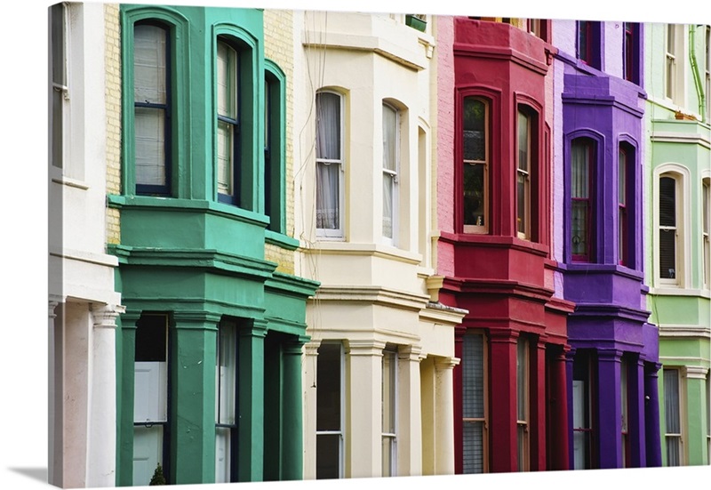 Colourful residential buildings in a row, Notting Hill, London, England ...