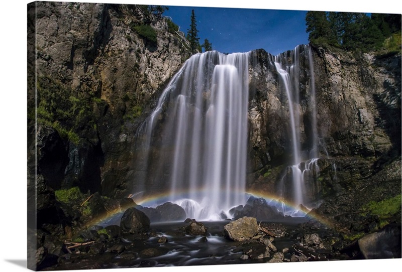 Dunanda Falls At Night With A Lunar Rainbow, Yellowstone National Park ...