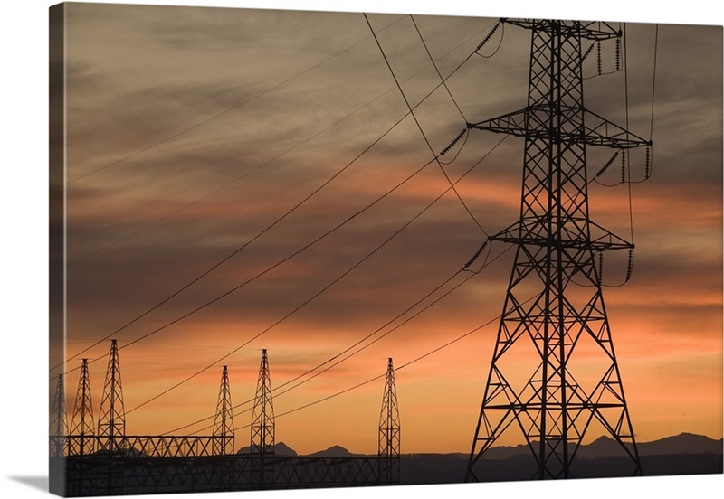 Electricity Towers And Wires At Sunset, Calgary, Alberta, Canada ...