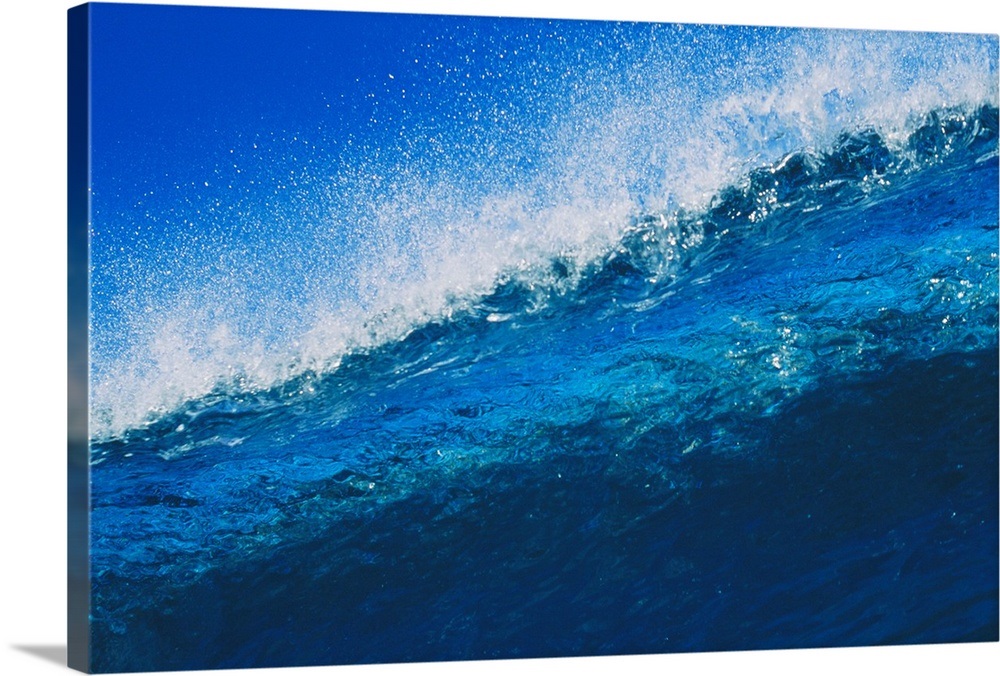 Hawaii, Bright Blue Wave At It's Peak With White Wash, Blue Sky Wall ...