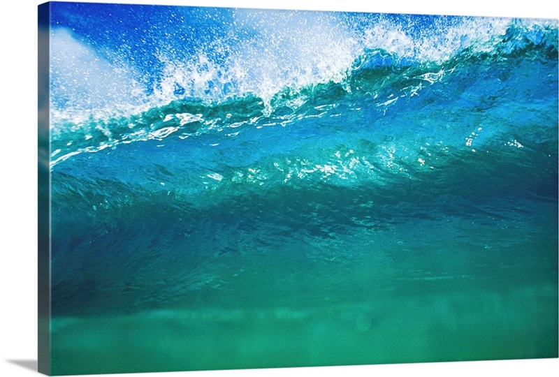 Hawaii, Green Wave At Its Peak With White Wash, Blue Sky | Great Big Canvas