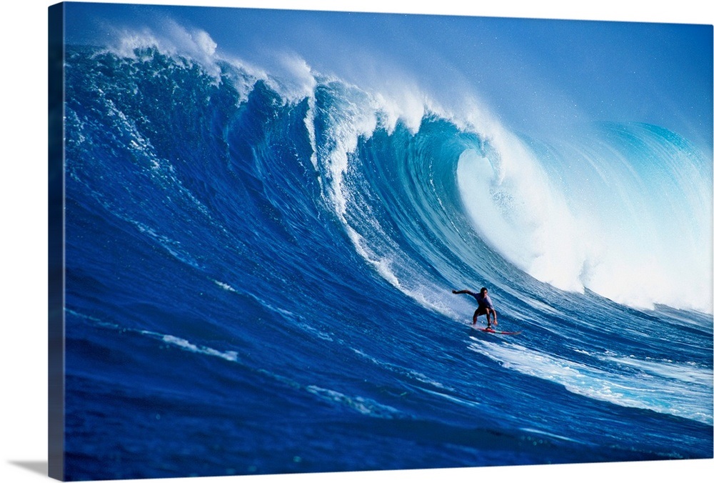 Hawaii, Maui, Peahi, Surfer On Big Wave Curling And Crashing Behind ...