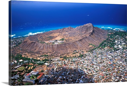 Hawaii, Oahu, Aerial View Of Diamond Head And Waikiki With Coast ...