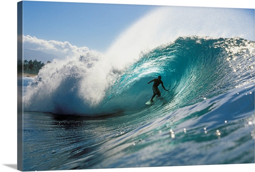 Hawaii, Oahu, North Shore, Shadow Of Surfer In Pipeline Wave Wall Art ...