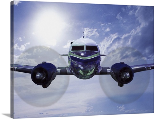 Head-On View Of Twin Engine Propeller Airplane | Great Big Canvas