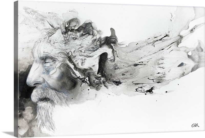 Illustration of a man's face with abstract shapes emerging from the ...