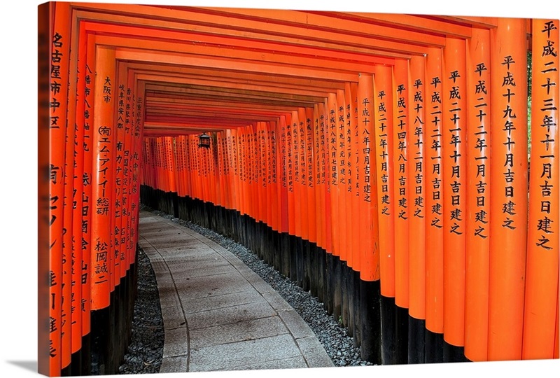 Japan, Red Columns Along Pathway, Kyoto | Great Big Canvas