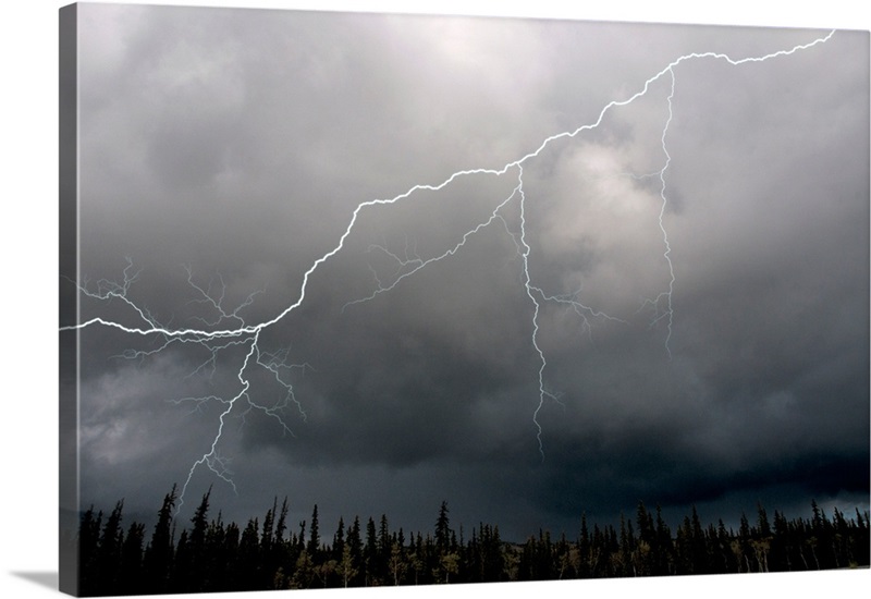 Lightning strike and storm over the Alcan Highway, Yukon Territory ...