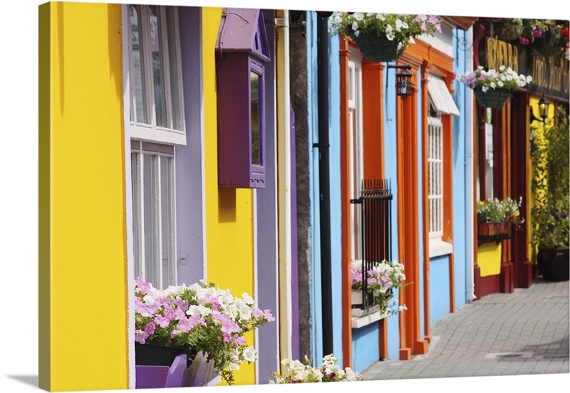 Painted Buildings On Main Street In Munster Region; Kinsale, County ...