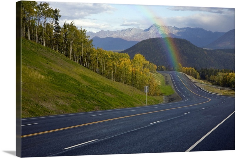 Rainbow over Glenn Highway in Matanuska Valley during Autumn in ...