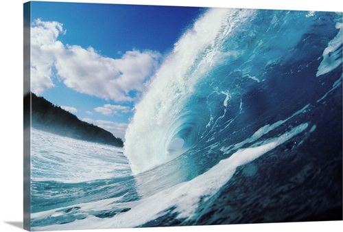 Side View Of Blue, Curling Wave | Great Big Canvas