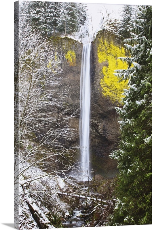Snow Adds Beauty To Latourell Falls, Columbia River Gorge; Oregon, USA ...