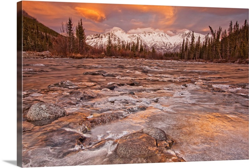 The Wheaton River In Early Winter Snow Covered Mountains, Yukon, Canada ...