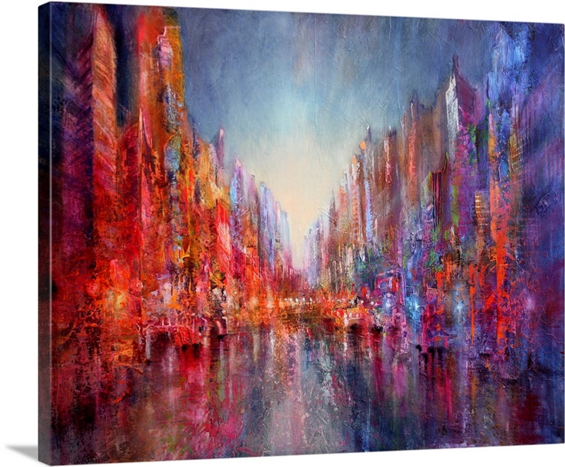 City In Blue And Red Reflected In The River | Great Big Canvas