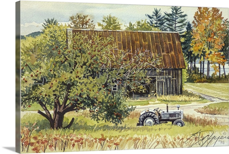 Apple Tree, Barn and Tractor | Great Big Canvas