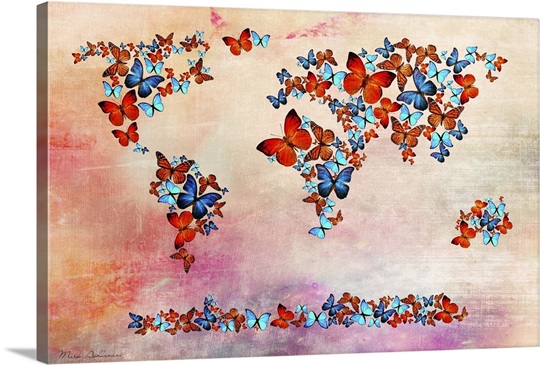 Butterfly map of the world Wall Art, Canvas Prints, Framed Prints, Wall ...