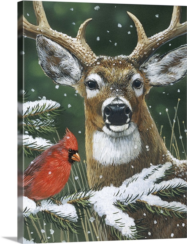 Deer With Cardinal | Great Big Canvas