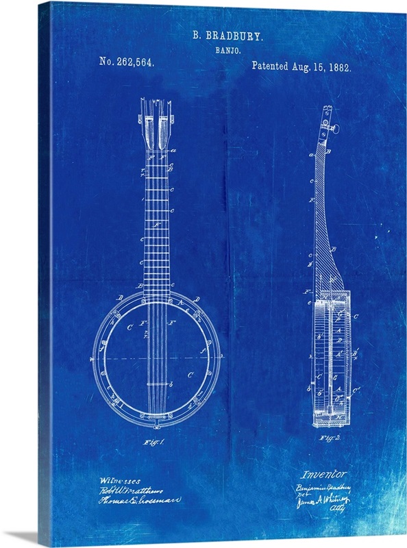 Faded Blueprint Banjo Mandolin Patent Poster | Great Big Canvas