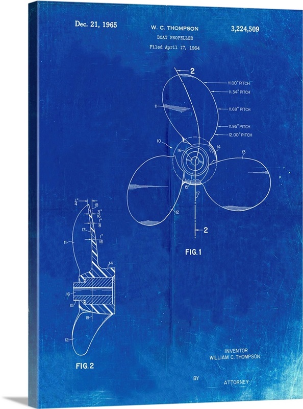Faded Blueprint Boat Propeller 1964 Patent Poster | Great Big Canvas