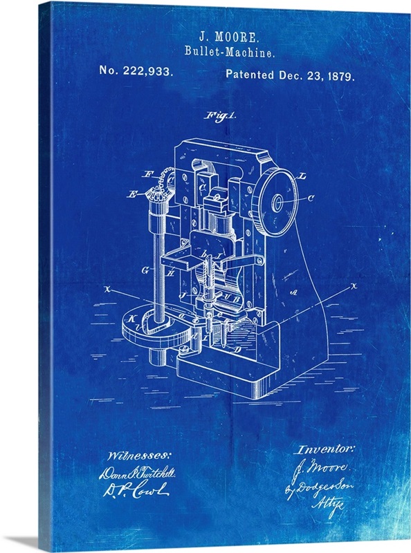 Faded Blueprint Bullet Machine Patent Poster | Great Big Canvas