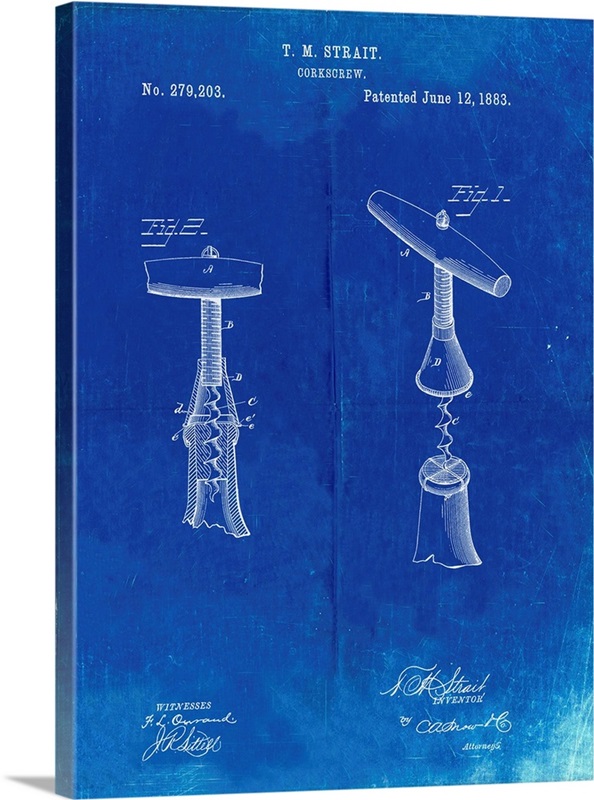 Faded Blueprint Corkscrew 1883 Patent Poster | Great Big Canvas