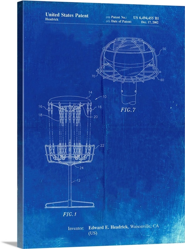 Faded Blueprint Disc Golf Basket Patent Poster | Great Big Canvas