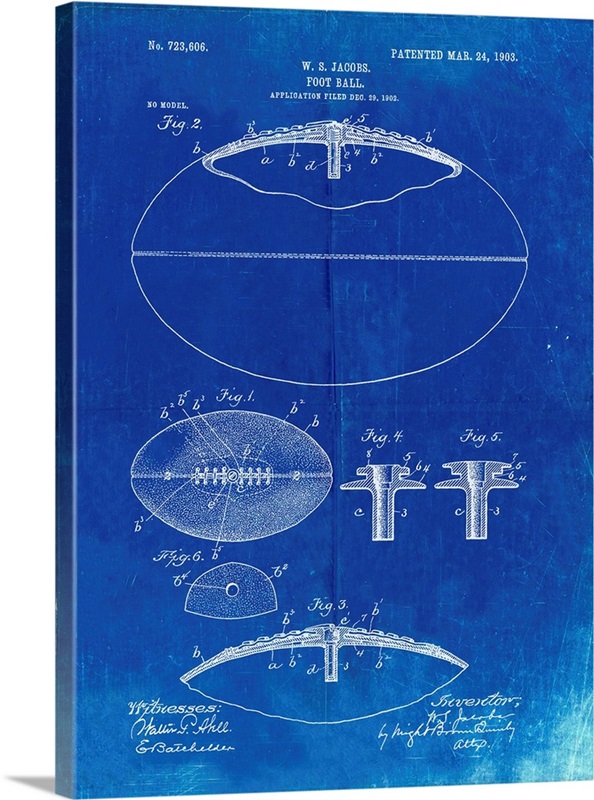 Faded Blueprint Football Game Ball 1902 Patent Poster | Great Big Canvas