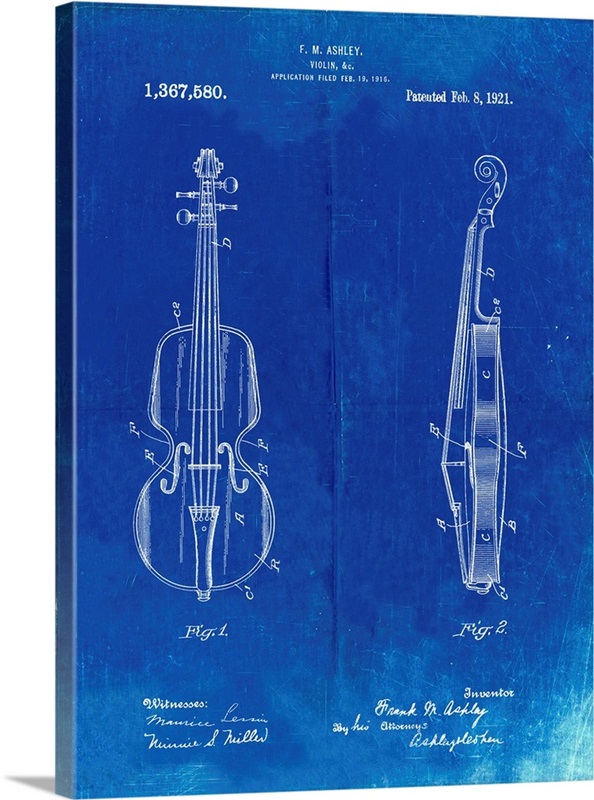Faded Blueprint Frank M. Ashley Violin Patent Poster | Great Big Canvas