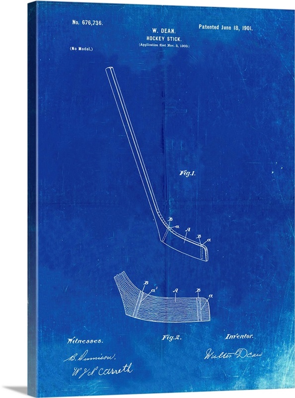 Faded Blueprint Hockey Stick Patent Poster | Great Big Canvas