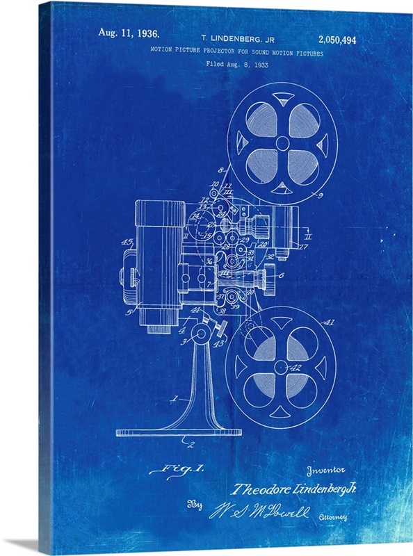 Faded Blueprint Movie Projector 1933 Patent Poster | Great Big Canvas