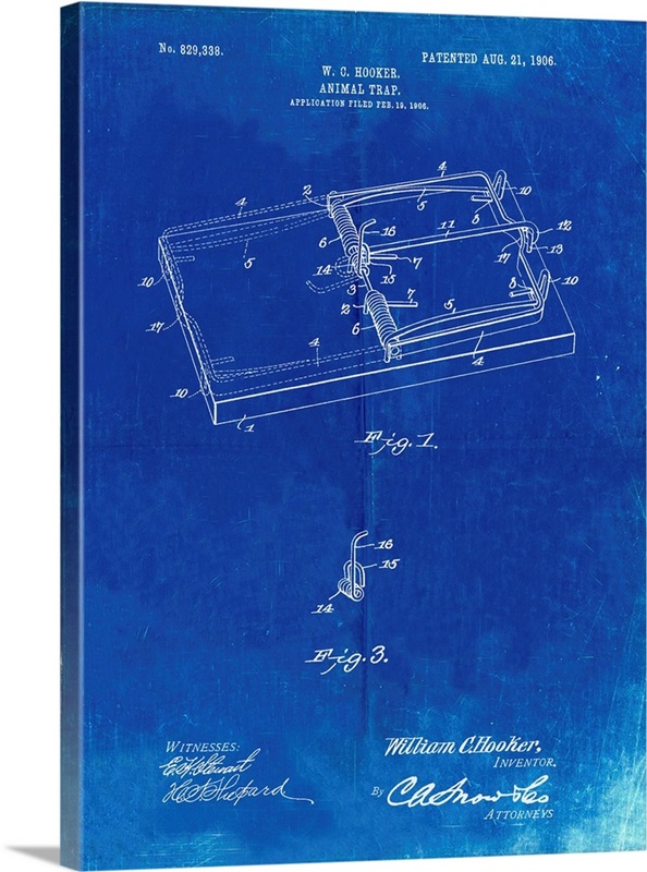 Faded Blueprint Rat Trap Patent Print | Great Big Canvas