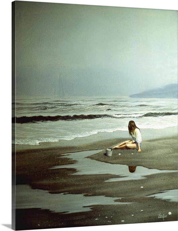 Girl Sitting On Beach Watching The Tide | Great Big Canvas