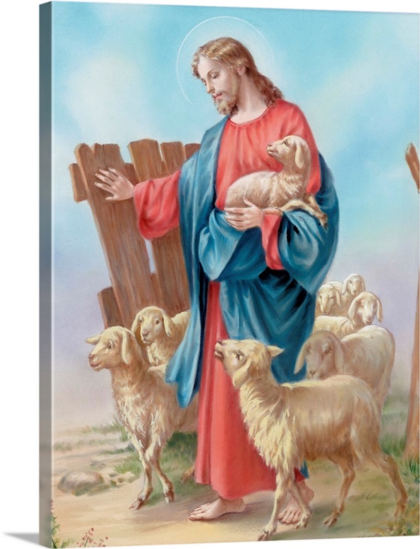 Jesus with a flock of sheep | Great Big Canvas