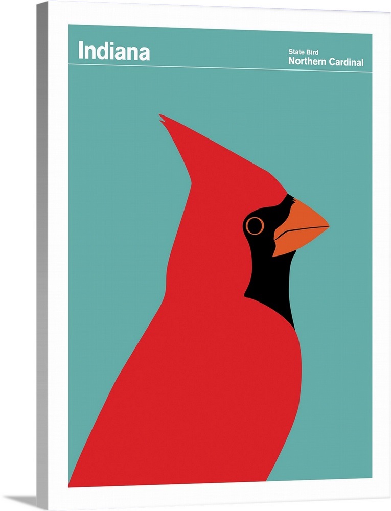 State Posters - Indiana State Bird: Northern Cardinal Wall Art, Canvas ...