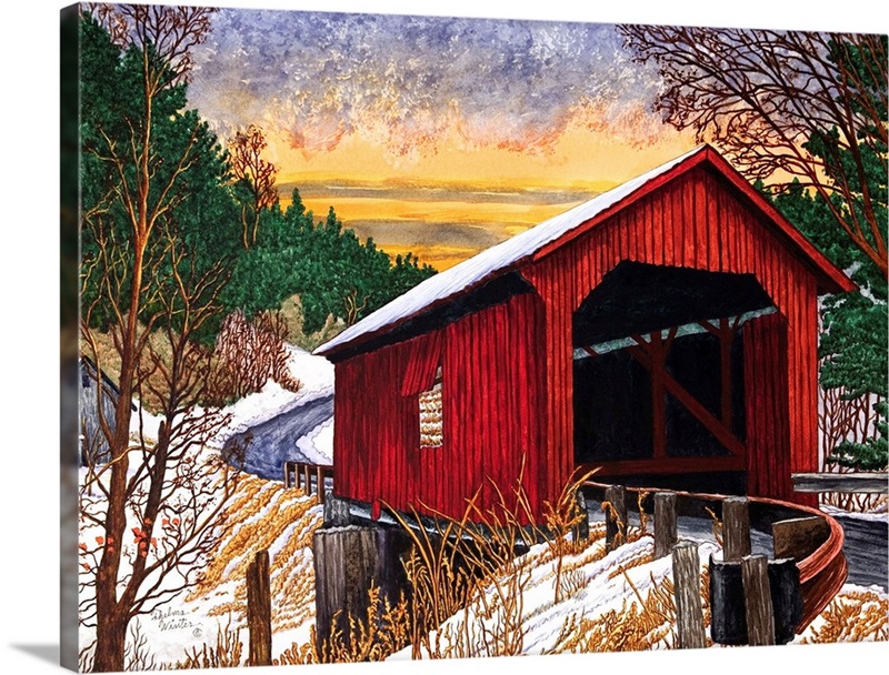 Sunset At The Old Bridge, Vermont | Great Big Canvas