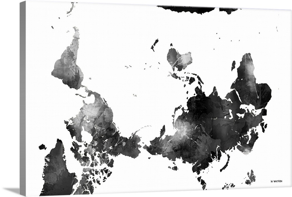 Upside Down Map Of The World BW I Wall Art, Canvas Prints, Framed ...