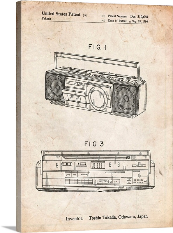 Vintage Parchment Boom Box Patent Poster | Great Big Canvas