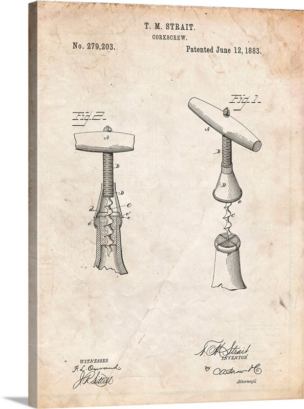 Vintage Parchment Corkscrew 1883 Patent Poster | Great Big Canvas