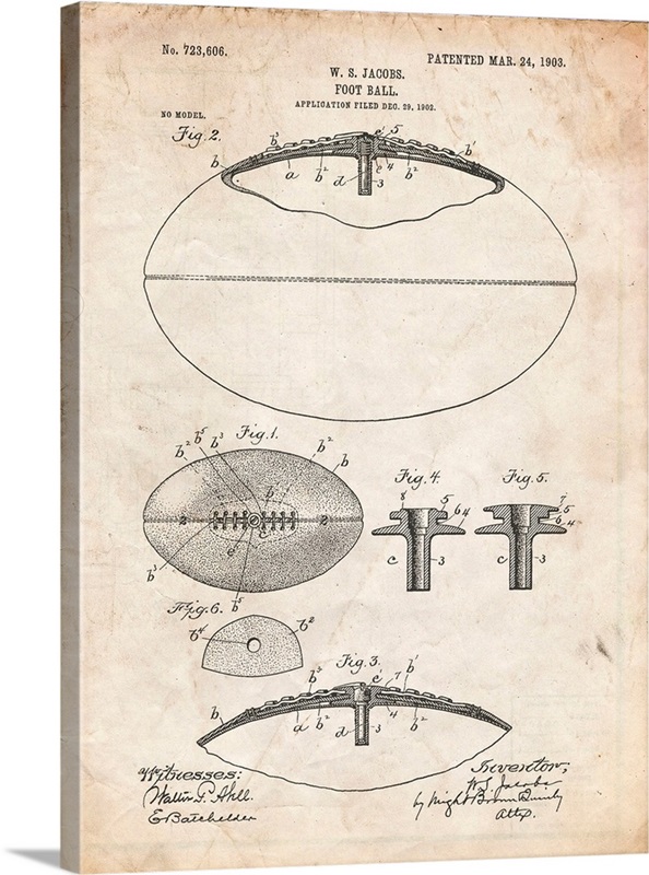 Vintage Parchment Football Game Ball 1902 Patent Poster | Great Big Canvas