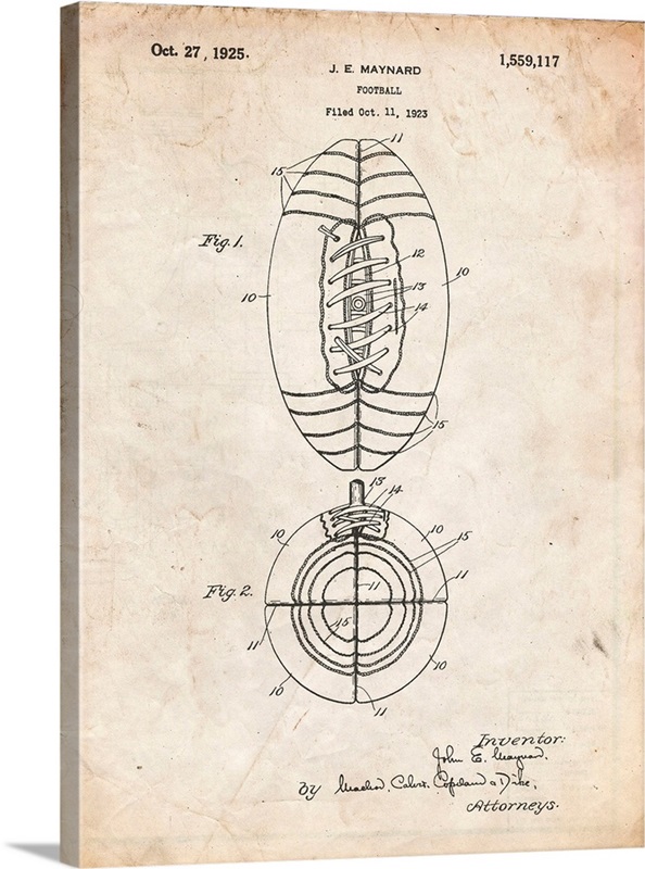 Vintage Parchment Football Game Ball 1925 Patent Poster | Great Big Canvas