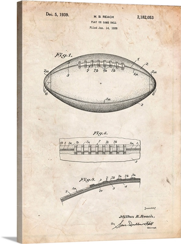 Vintage Parchment Football Game Ball Patent | Great Big Canvas