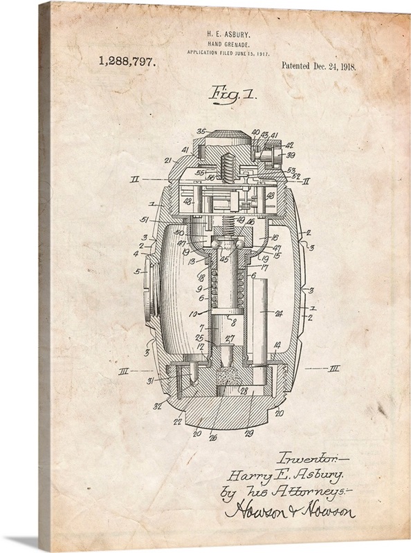 Vintage Parchment Hand Grenade World War 1 Patent Poster | Great Big Canvas
