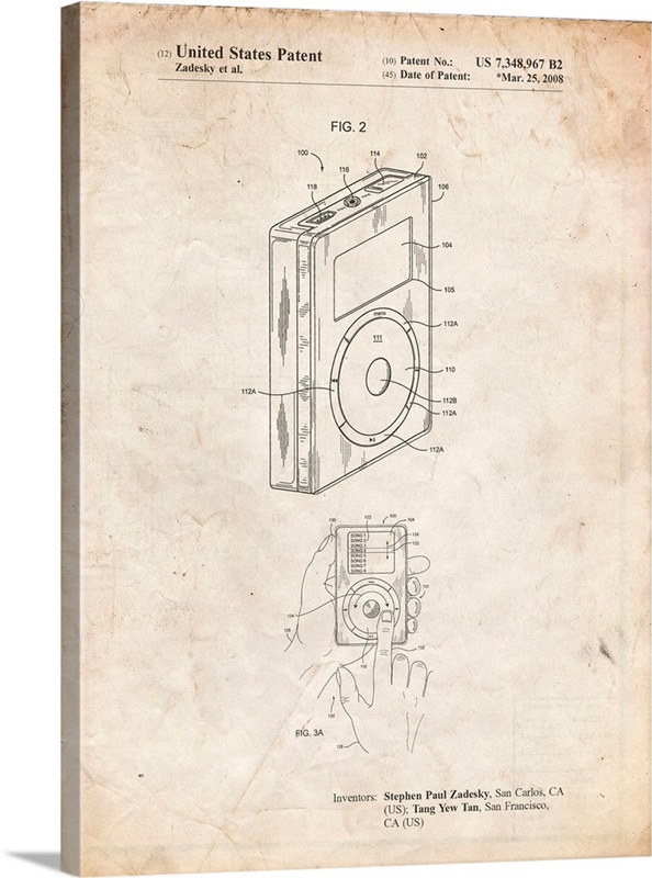 Vintage Parchment Ipod Click Wheel Patent Poster | Great Big Canvas