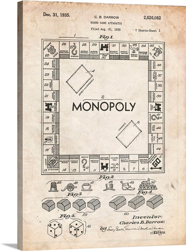 Vintage Parchment Monopoly Patent Poster | Great Big Canvas