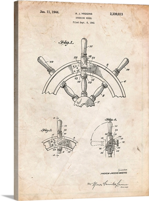 Vintage Parchment Ship Steering Wheel Patent Poster | Great Big Canvas