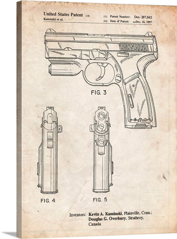 Vintage Parchment T 1000 Laser Pistol Patent Poster | Great Big Canvas