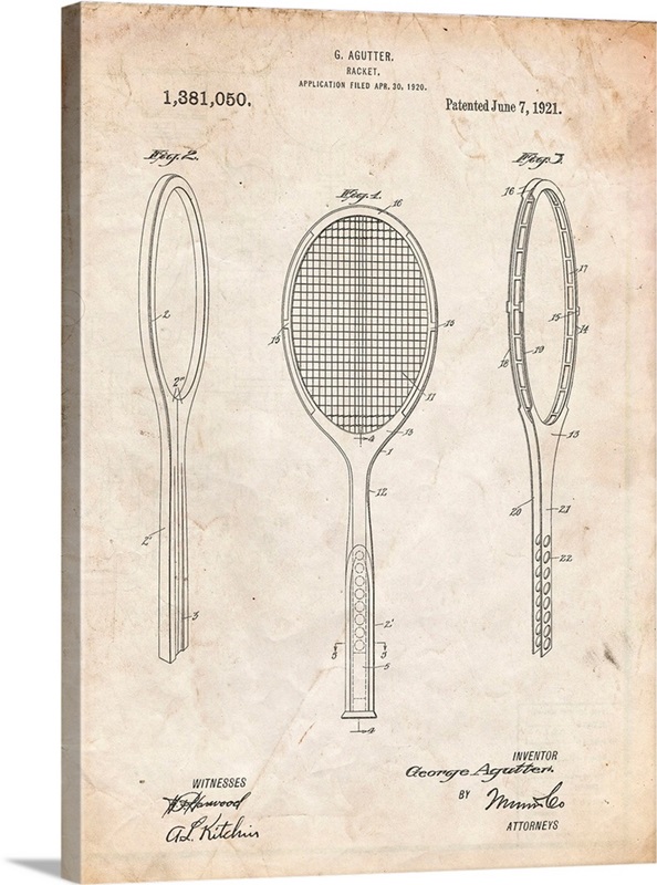 Vintage Parchment Vintage Tennis Racket Patent Poster | Great Big Canvas