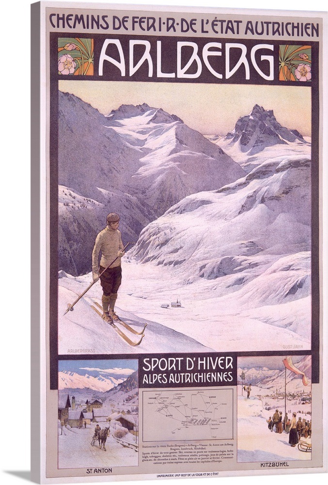 Arlberg Alpine Snow Ski, Vintage Poster Wall Art, Canvas Prints, Framed ...